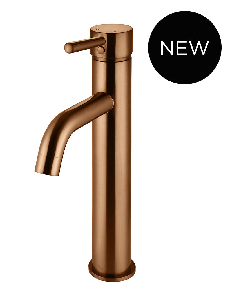 Round Tall Lustre Bronze Basin Mixer with curved spout