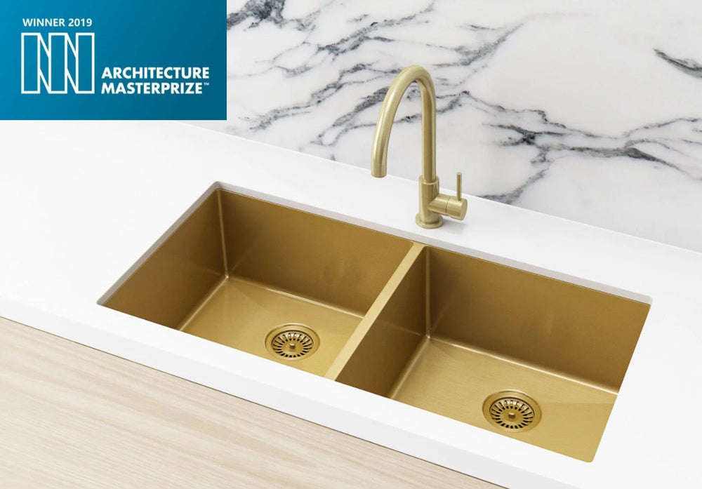 Lavello Stainless Steel Double Bowl Brushed Gold Kitchen Sink
